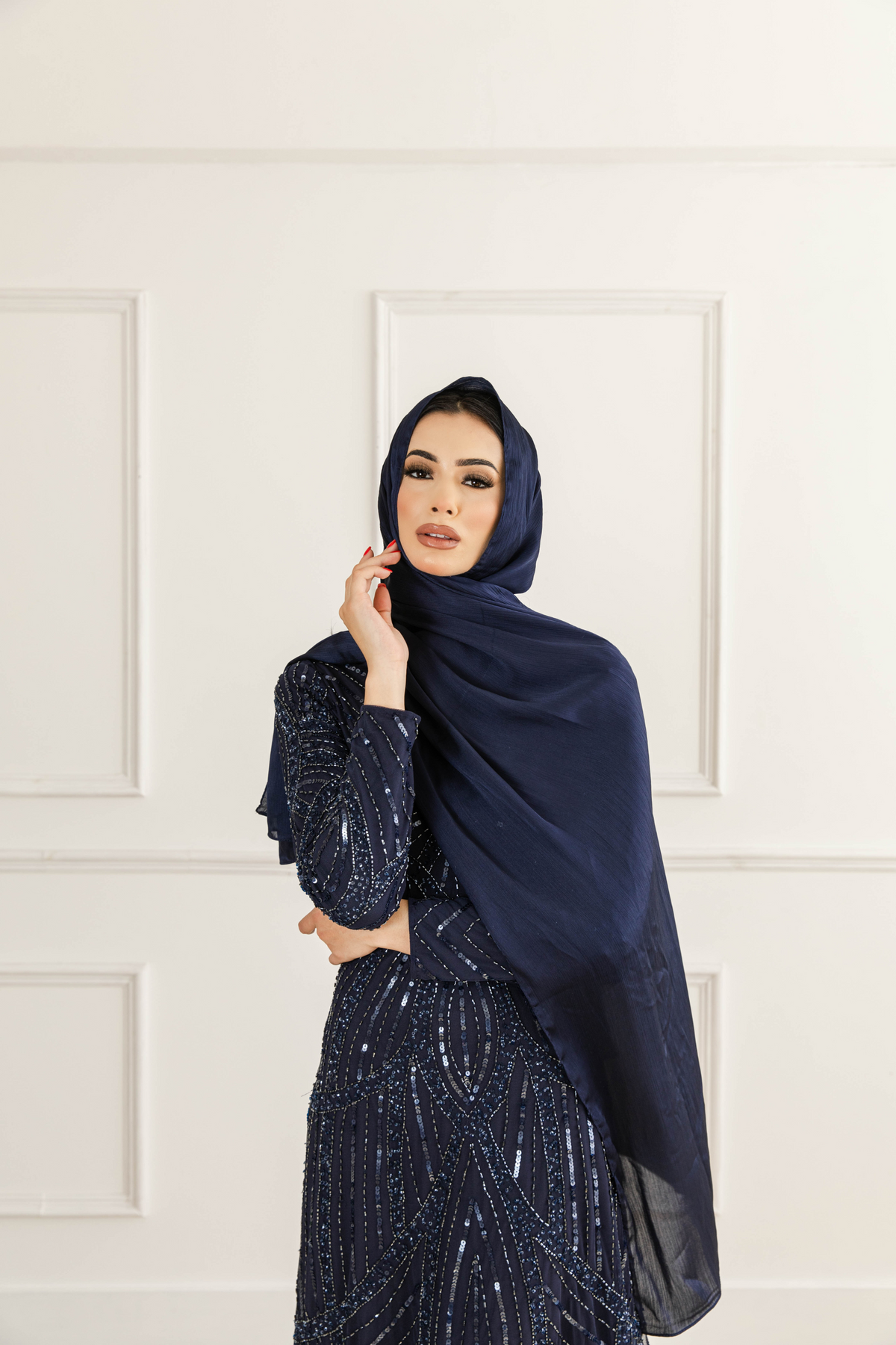 Navy Satin Hijab - Shimmi Dresses