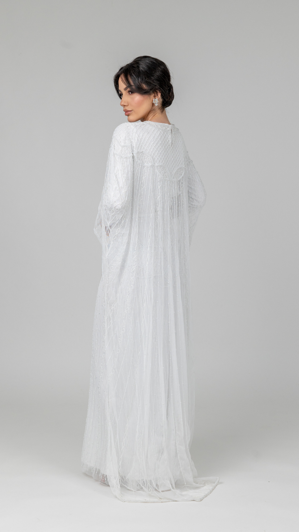 Bridal White Embellished Cape Gown – Shimmi Dresses
