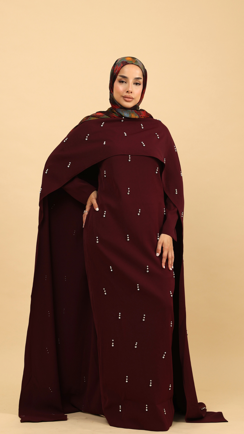 Burgundy Cape Modest Maxi Dress – Shimmi Dresses